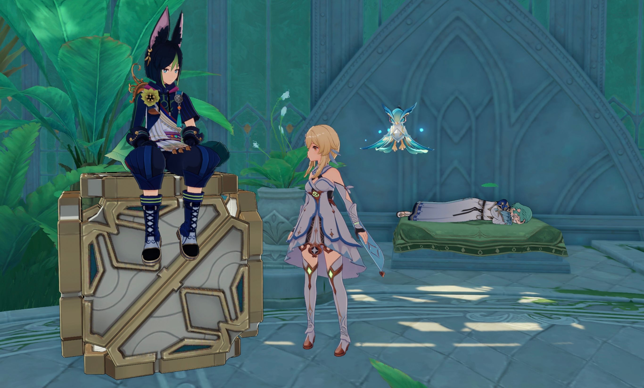 🦊 - Tighnari resting with Karkata🤖 and Haypasia😴 Genshin Impact | HoYoLAB