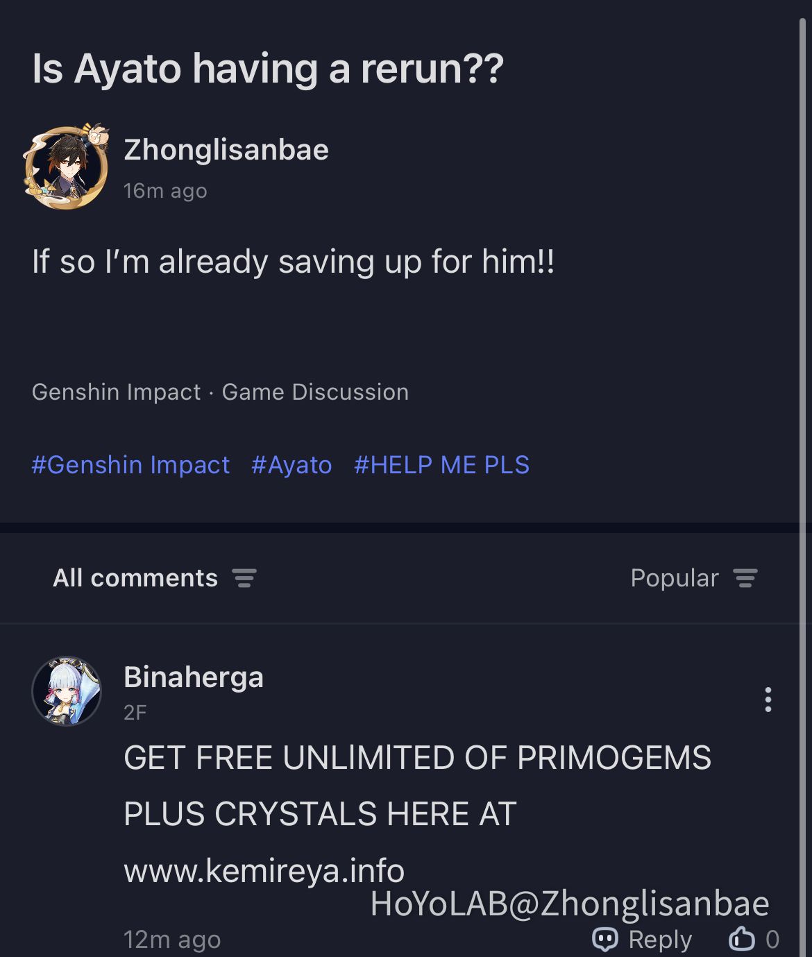 Scam bot alert!! | HoYoLAB