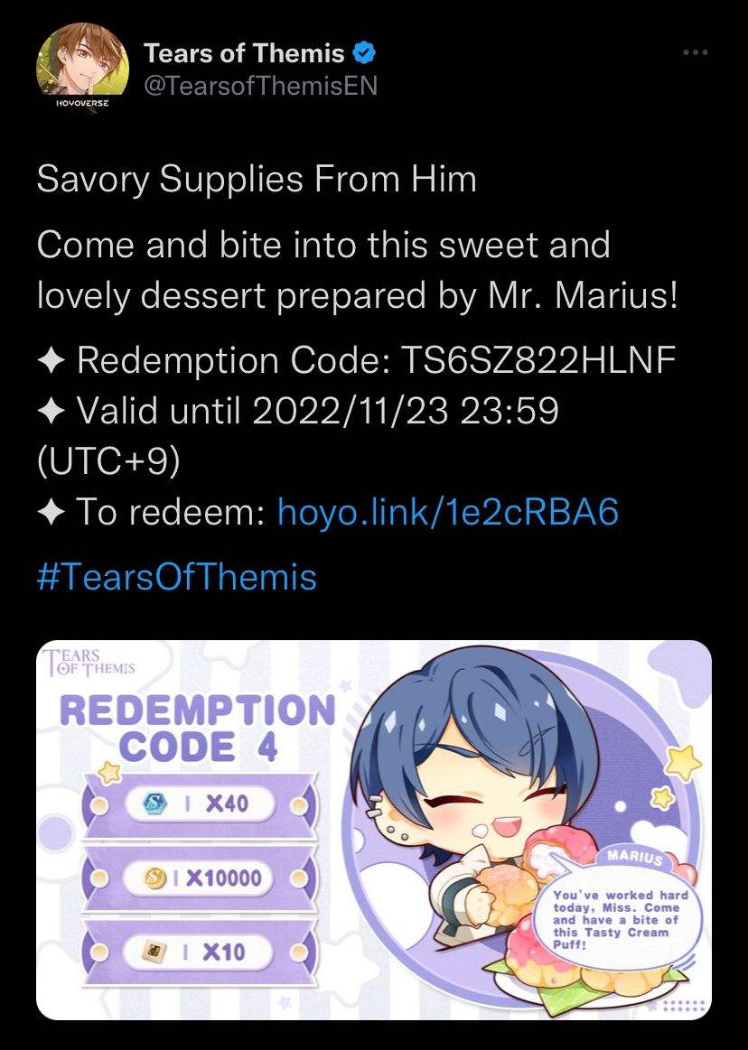 Redemption Code Tears of Themis | HoYoLAB