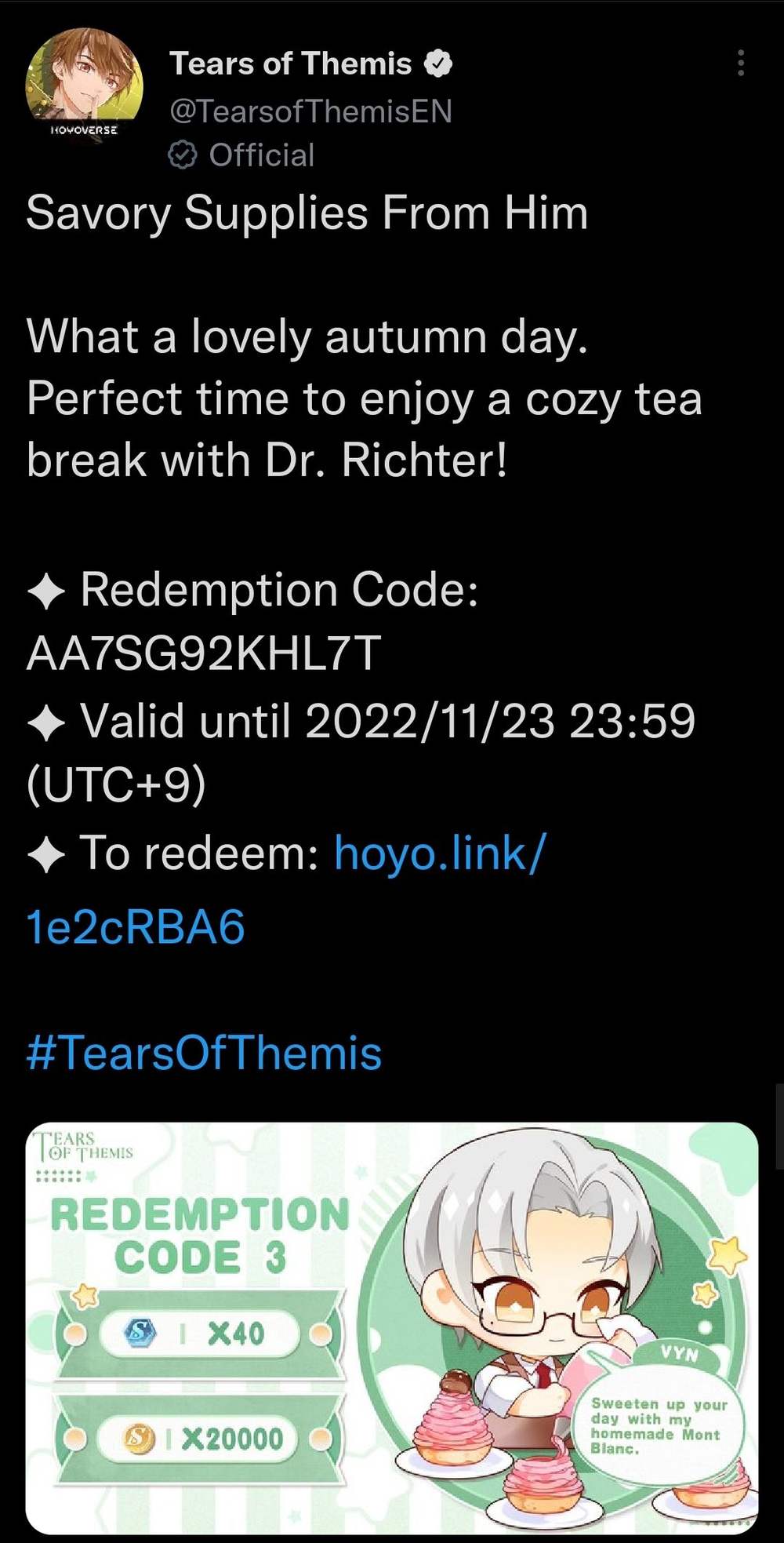 Redemption Code 3 Tears of Themis | HoYoLAB