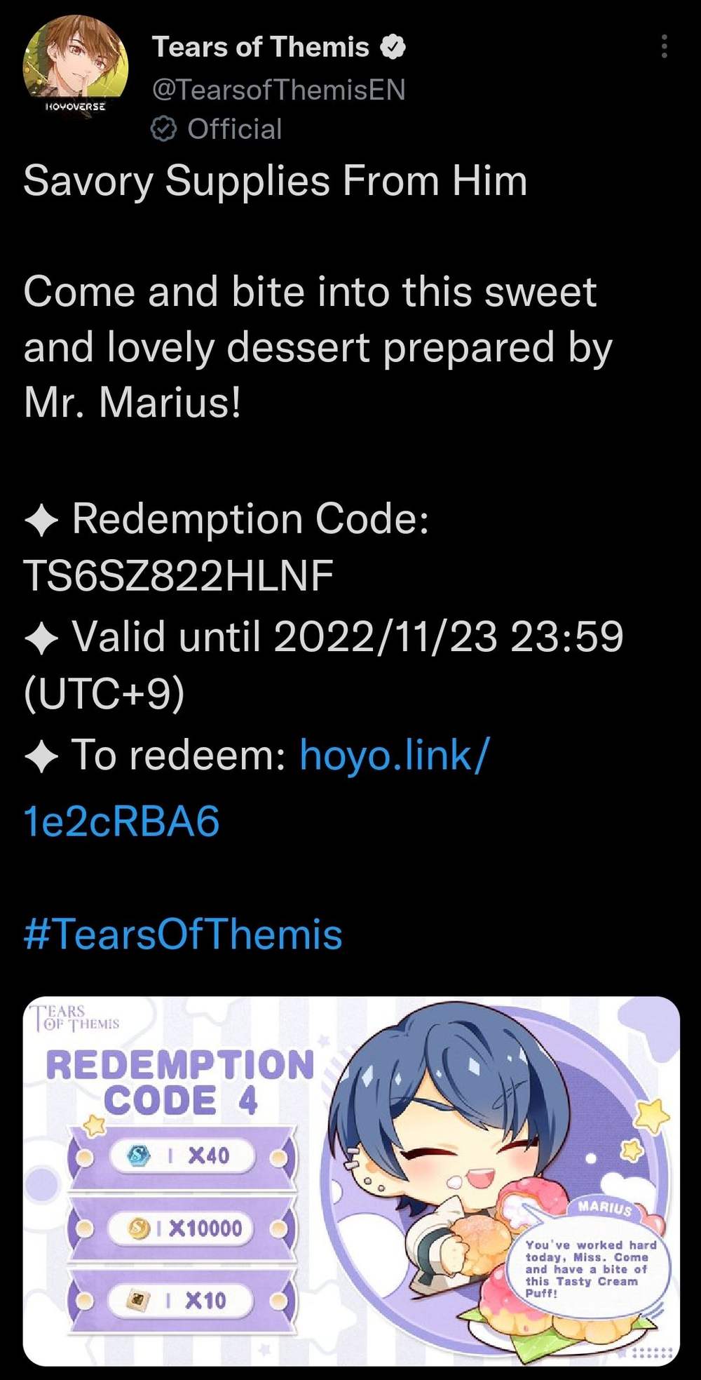 Redemption Code 4 Tears of Themis | HoYoLAB
