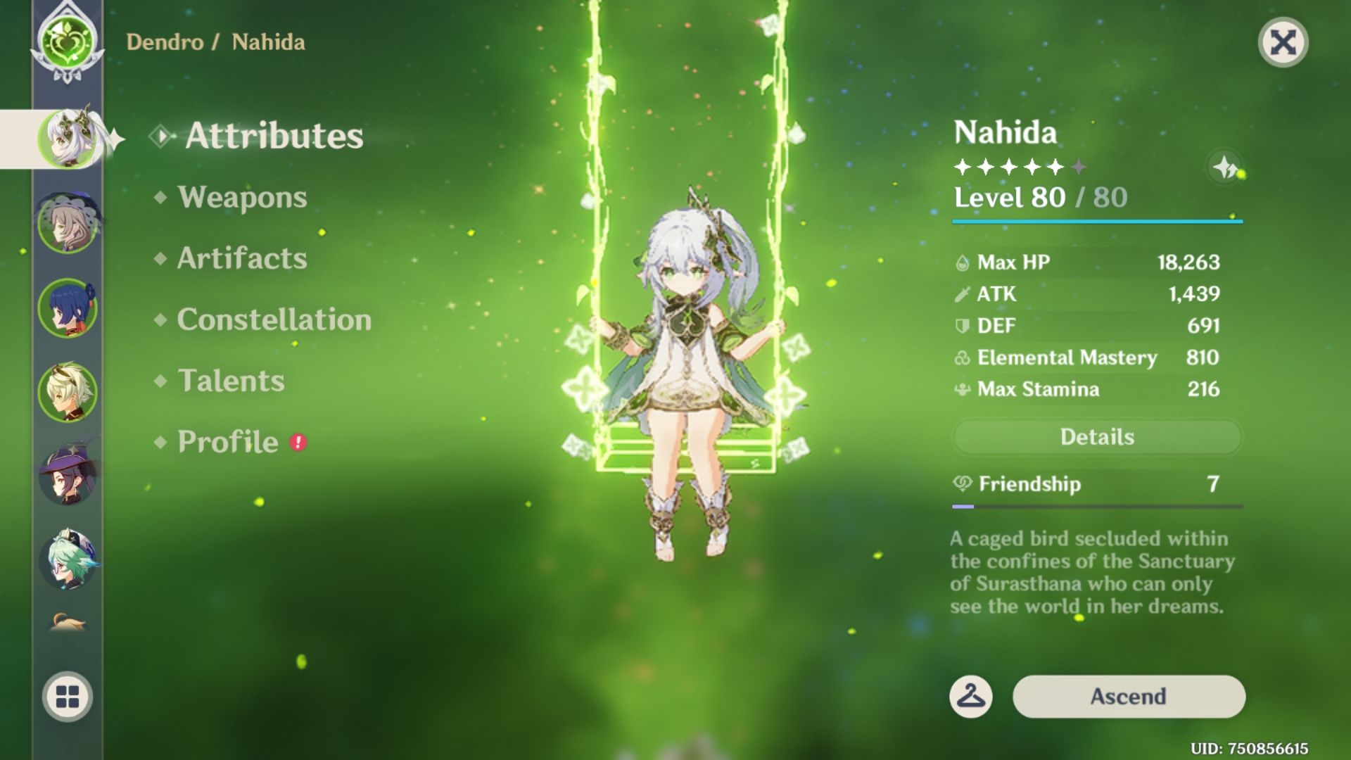 Nahida built kinda OP.... Spent 2500 resin for these stats.... Not the ...