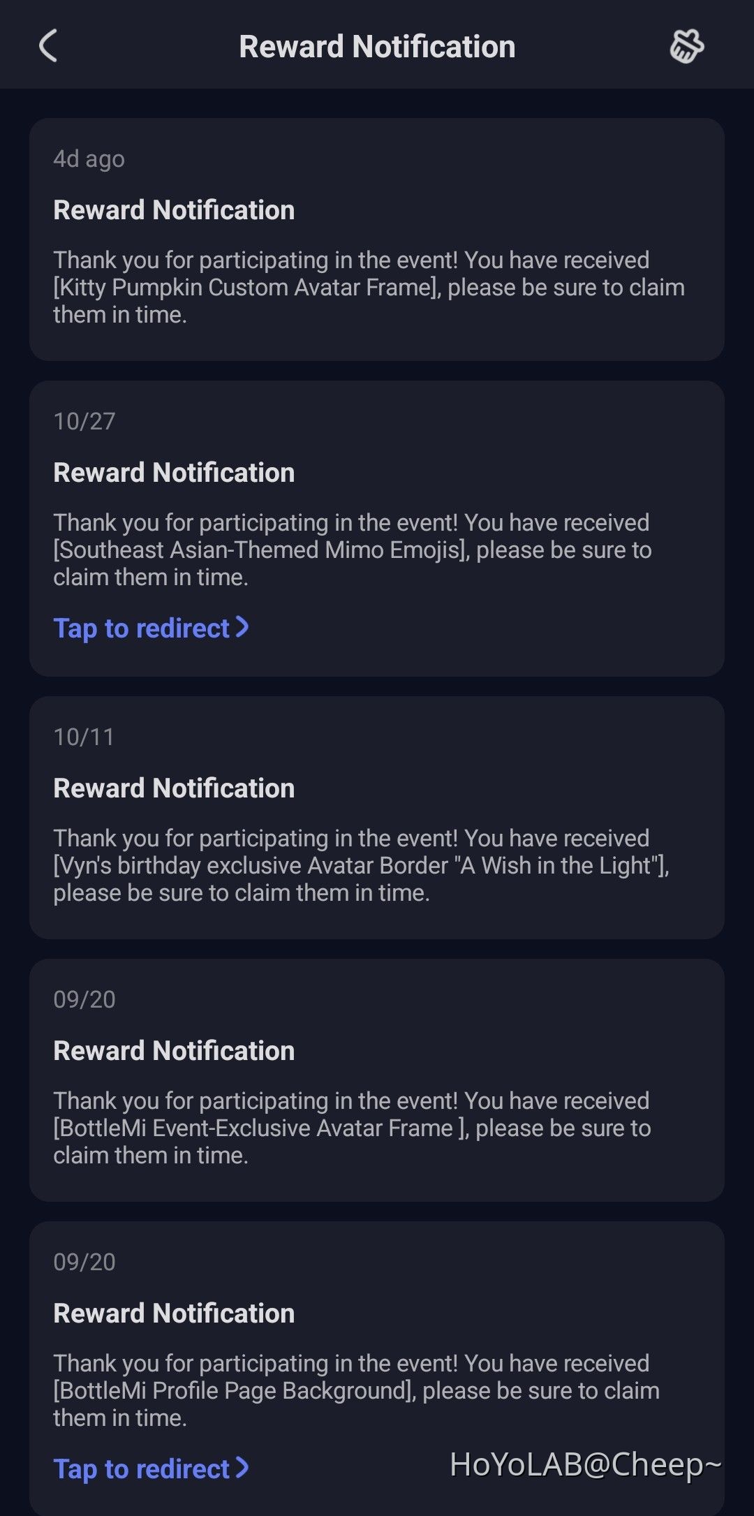 Can't get avatar frames Tears of Themis | HoYoLAB