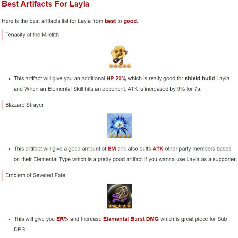 Best artifacts for Layla Genshin Impact | HoYoLAB