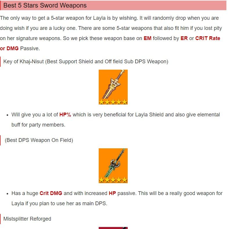 Best 4 & 5 star weapons for Layla Genshin Impact | HoYoLAB