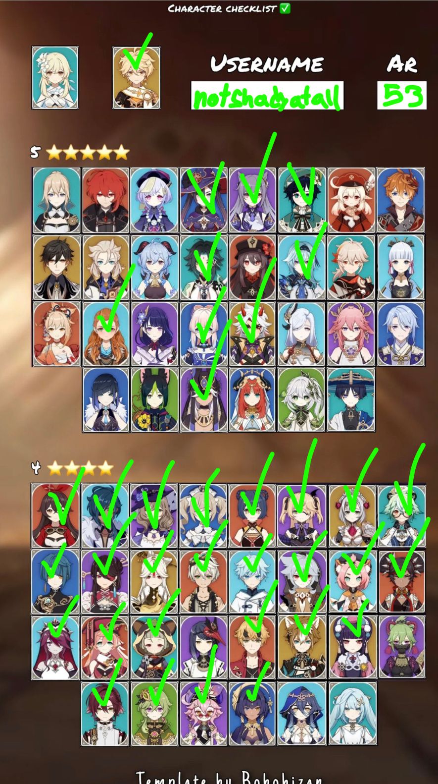 Character check list you can do it to :D Genshin Impact | HoYoLAB