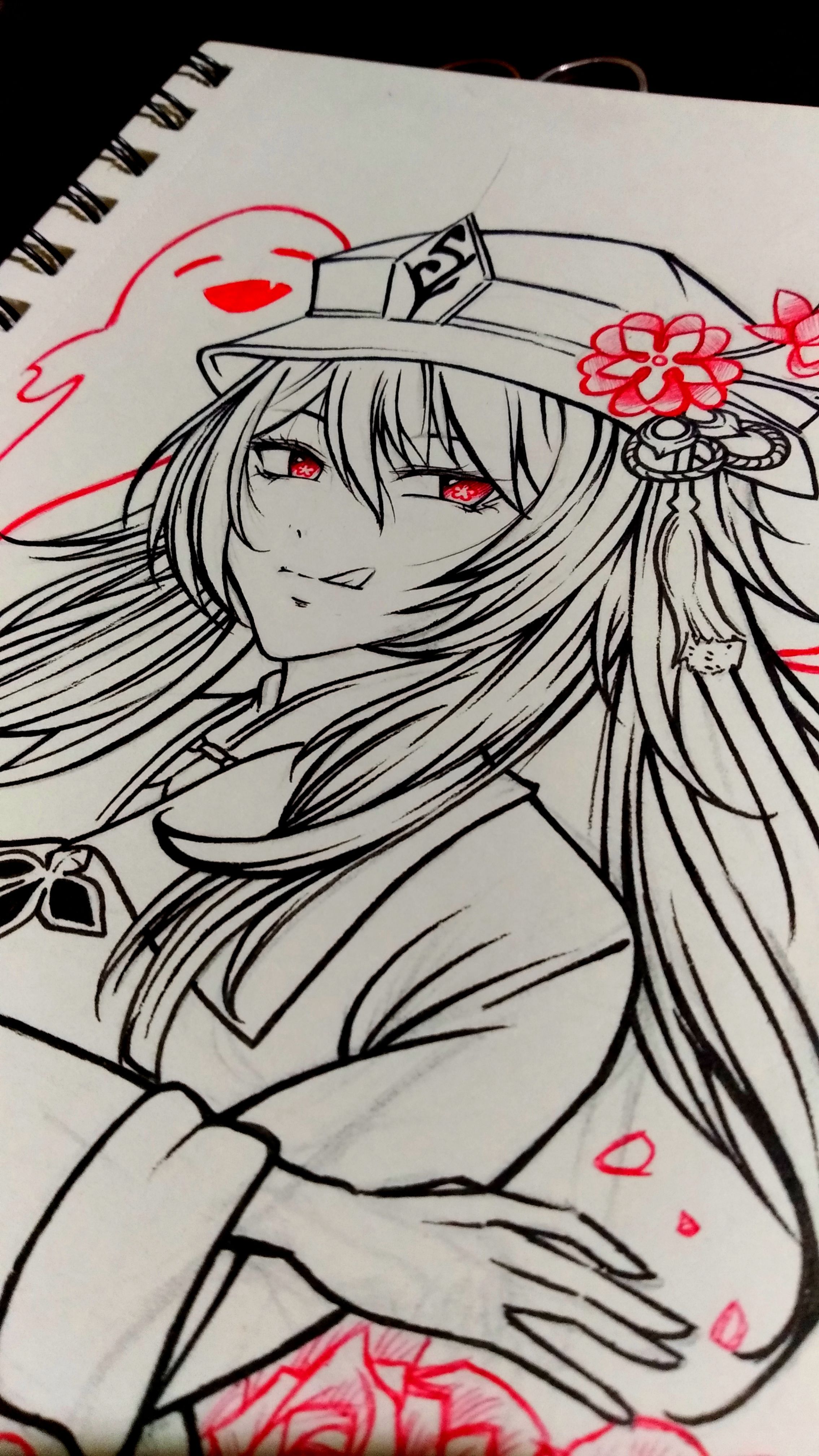 Hu Tao drawing | Progress day 2 | HoYoLAB