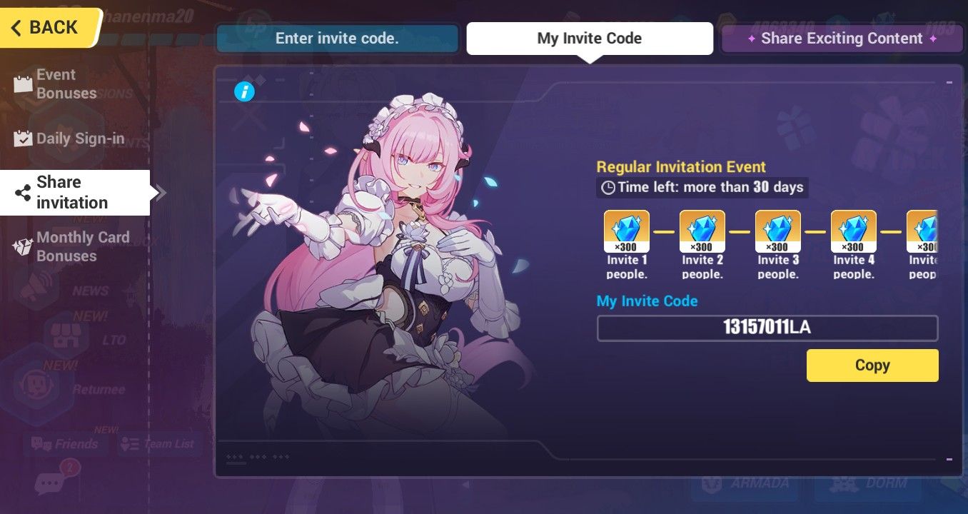 my invitation code: 13157011LA Honkai Impact 3rd | HoYoLAB