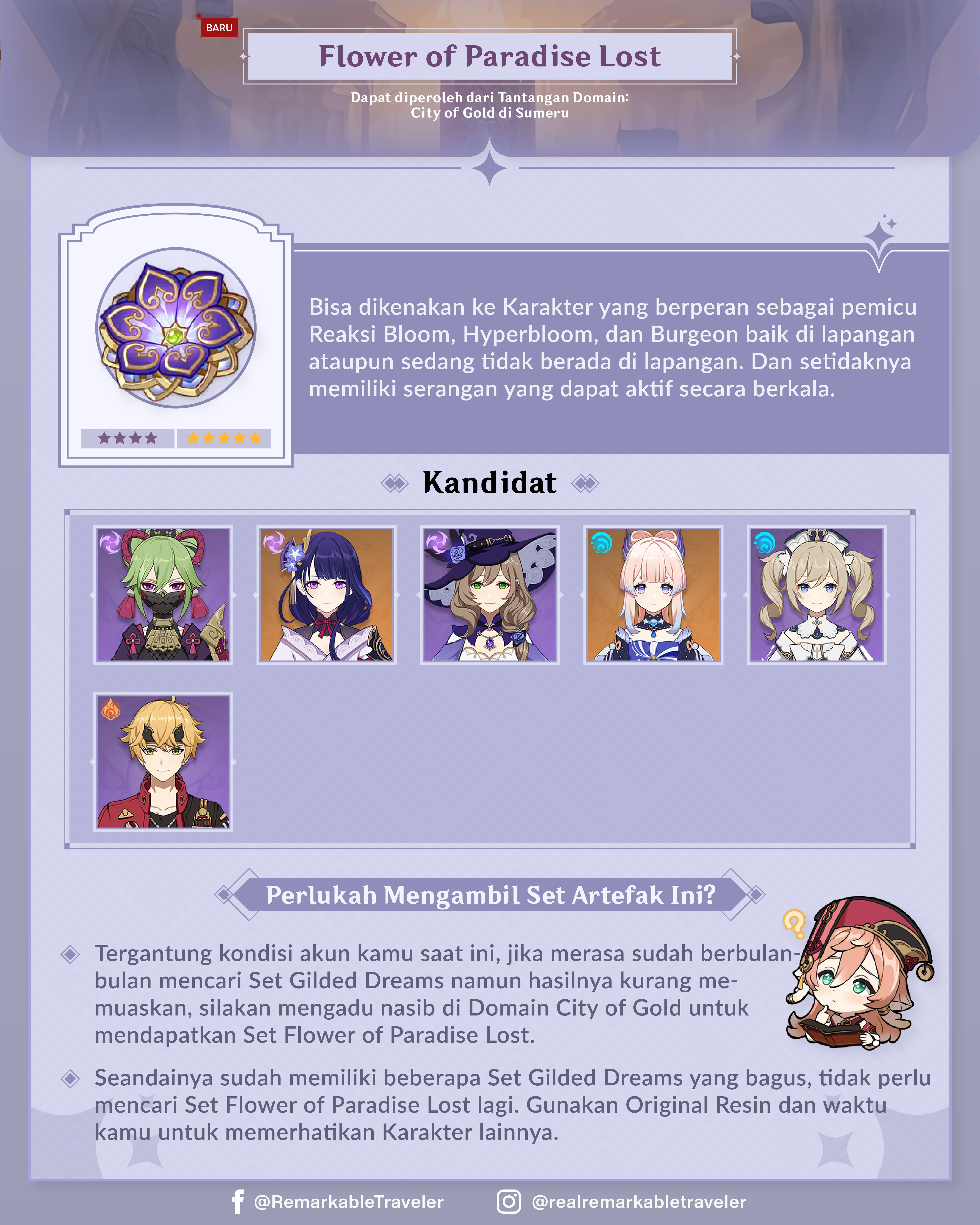 [Guide] Siapa Saja yang Bisa Pakai Artefak "Flower of Paradise Lost"? Genshin Impact | HoYoLAB