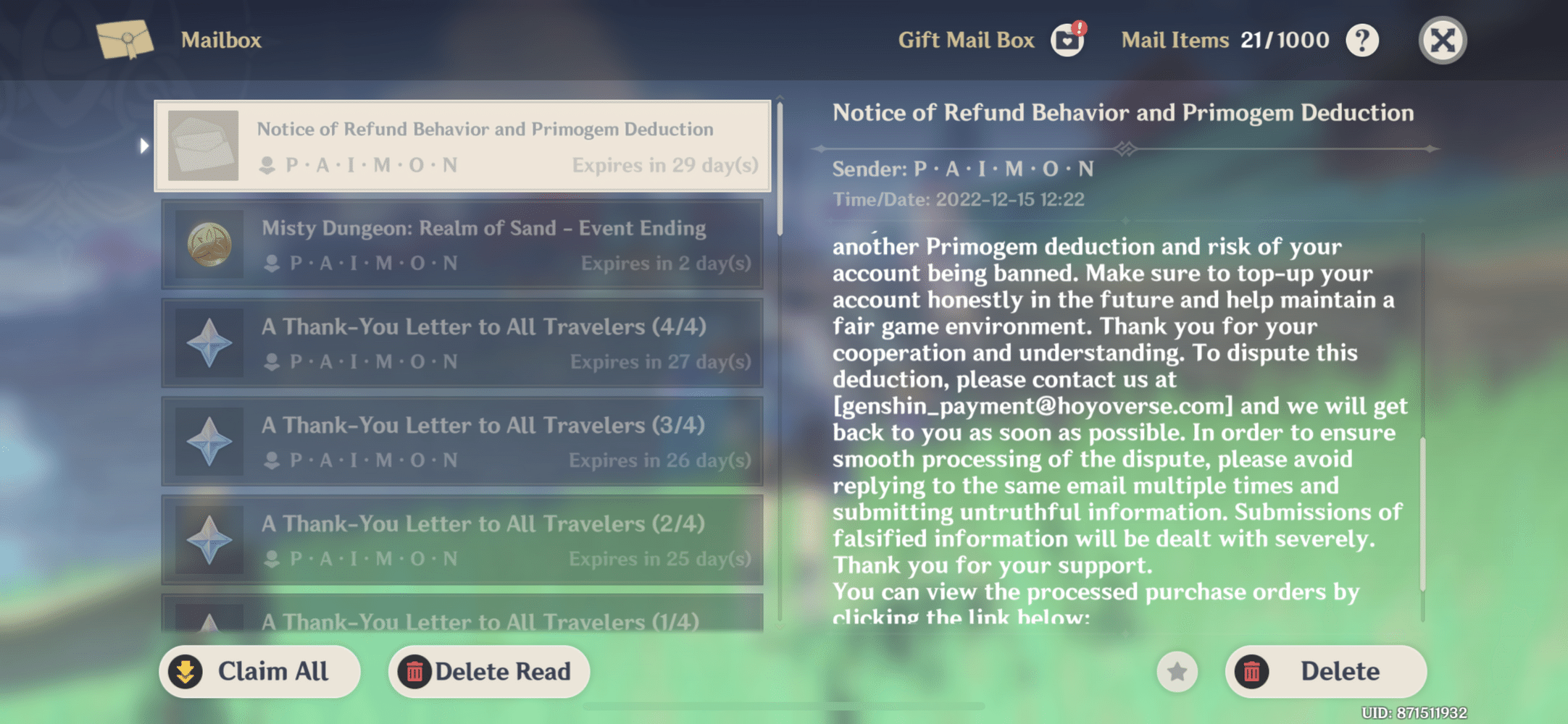Banned my account without any reason Genshin Impact | HoYoLAB