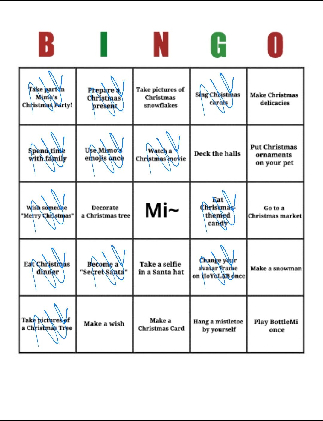 My bingo submission for the Christmas event! | HoYoLAB
