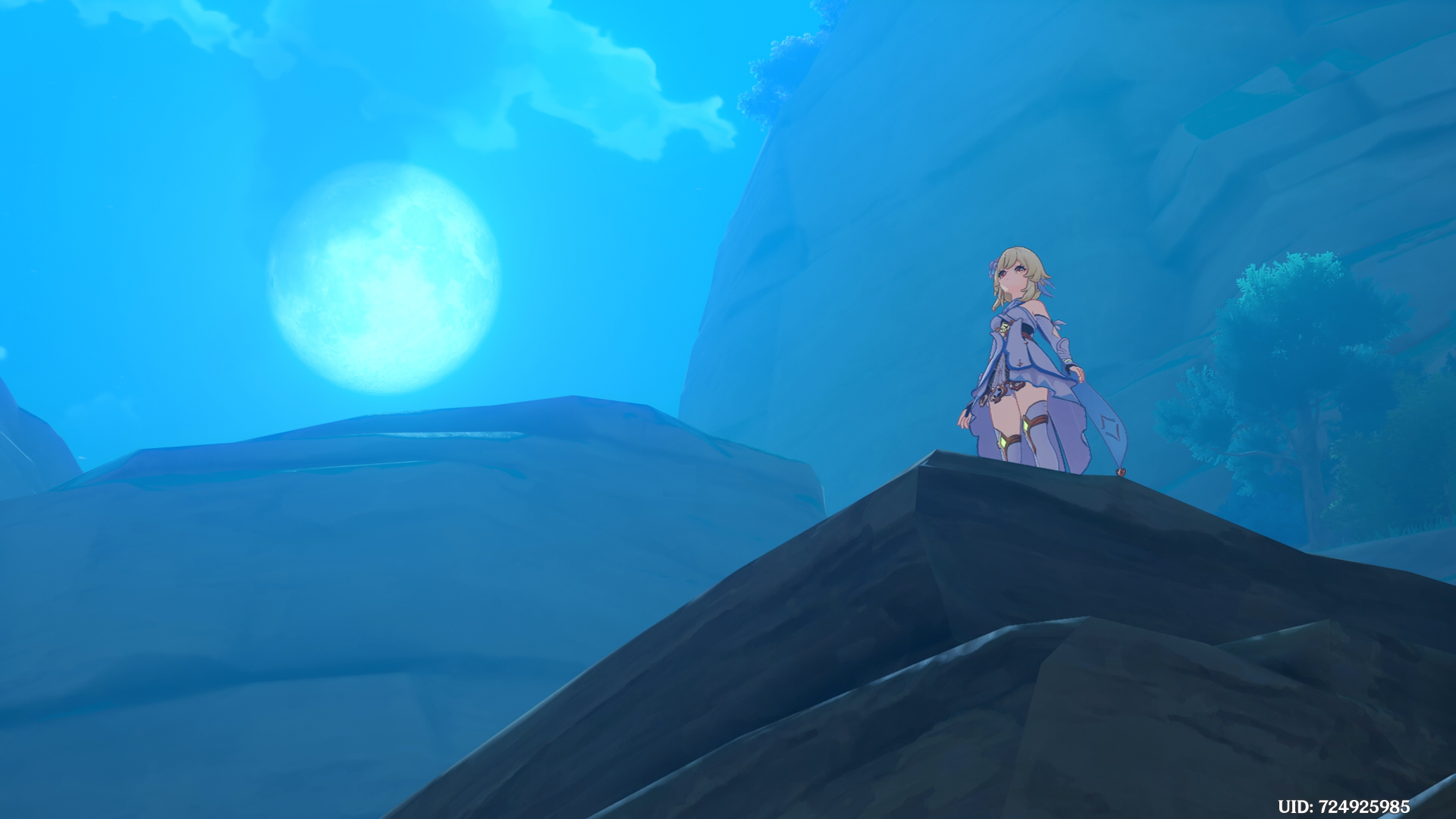 Lumine basking in the Moonlight during the Akitsu Kimodameshi Genshin ...