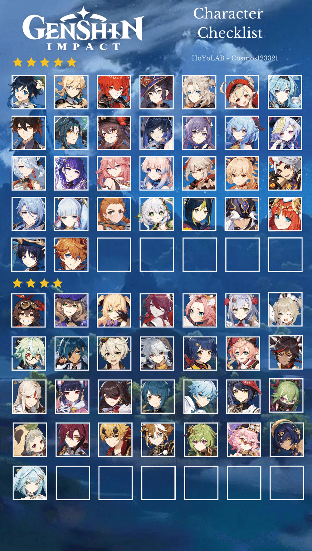 Genshin Impact Character Checklist 3.3 (Will update in future) Genshin ...