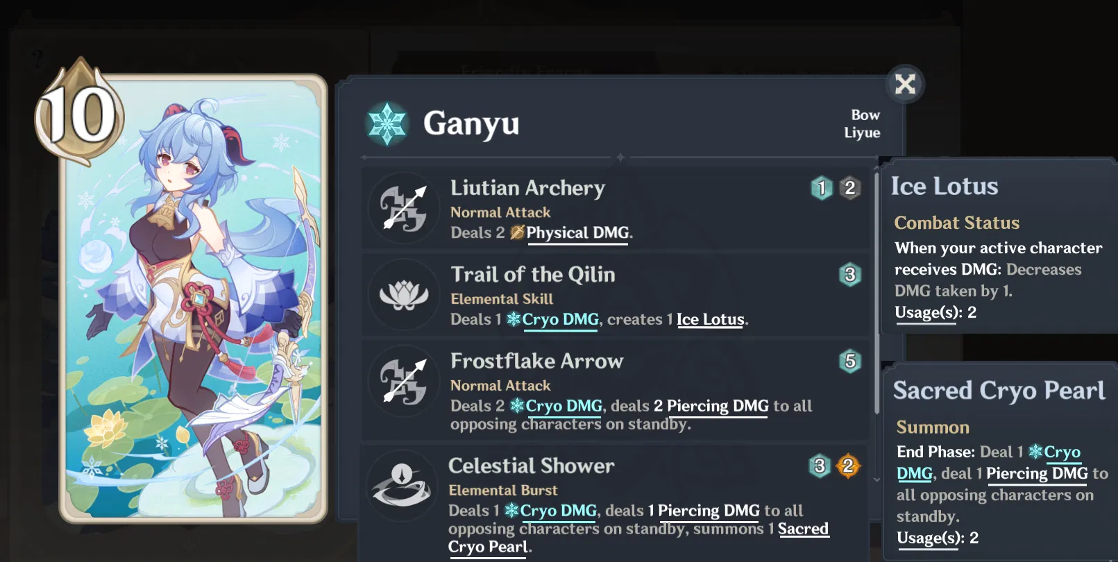 Recommended Genius Invokation TCG Character Cards - Diona / Ganyu ...