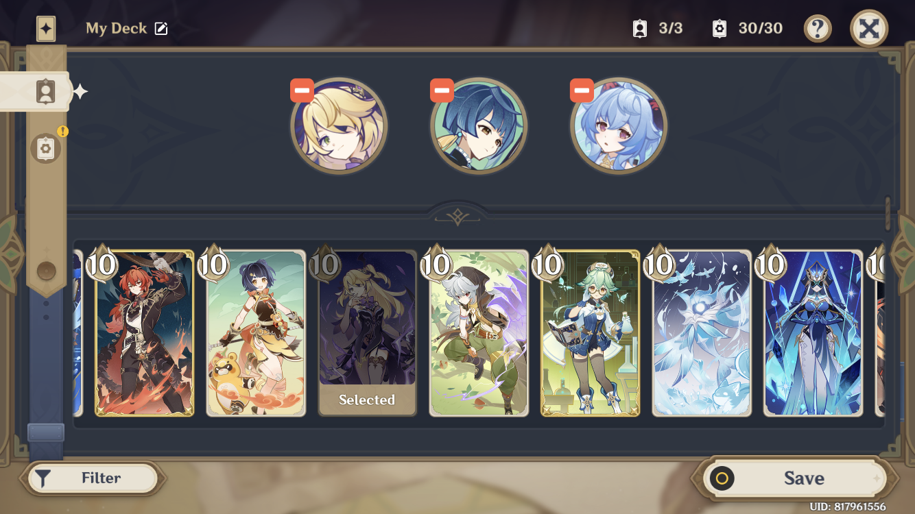 Genius Invokation TCG Character Cards (Fischl + Xingqiu + Ganyu ...