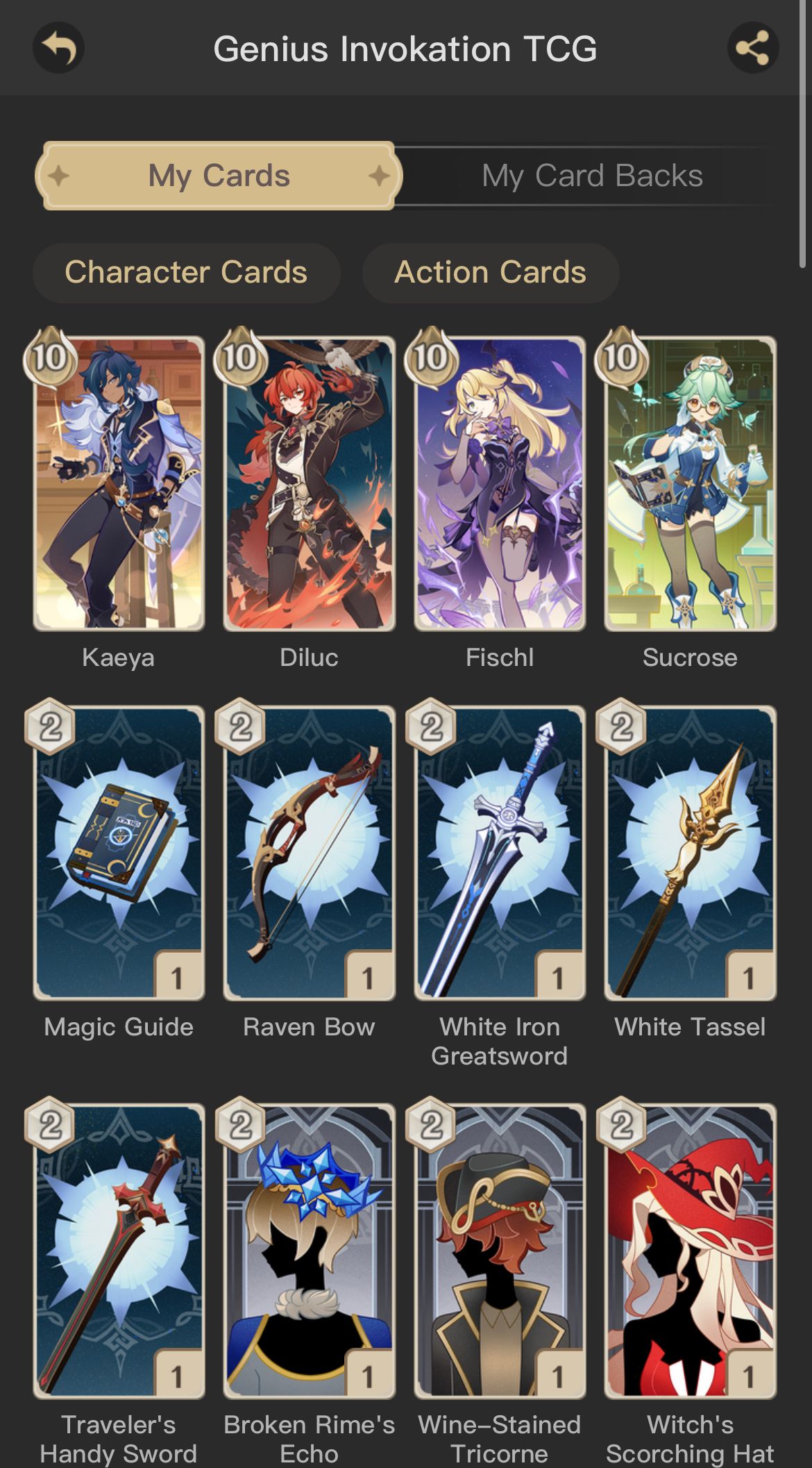 All Genius Invokation TGC cards I have in game so far Genshin Impact ...