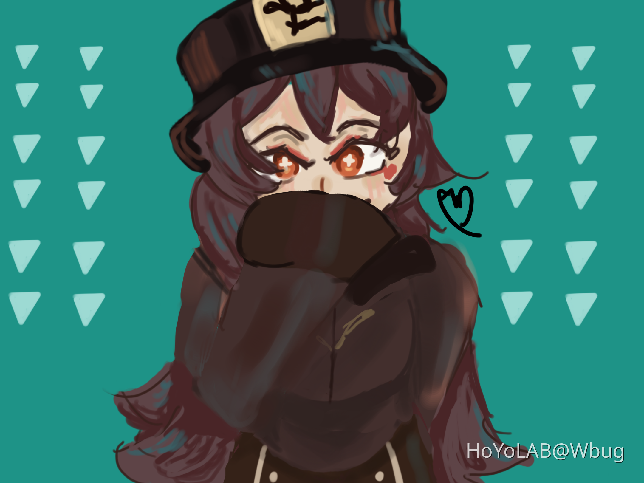 I tried drawing Hu Tao inspired by the Toilet Bound Hanako-Kun Style ...