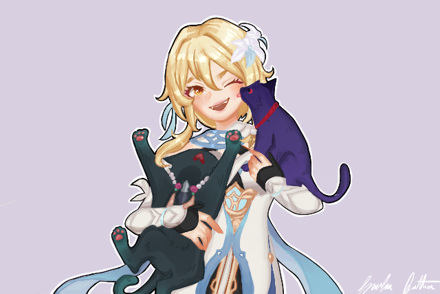 Lumine with cat xiao and scara