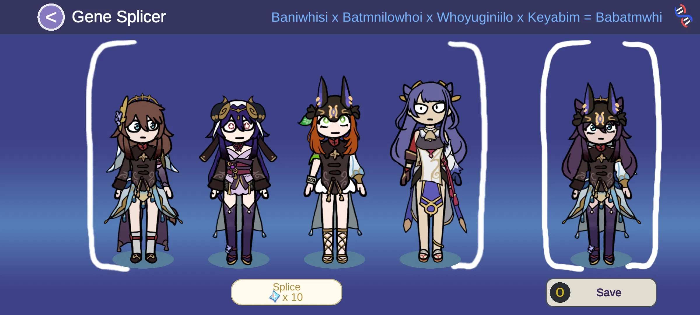 Some really pretty or interesting characters i got on gene splicer ...