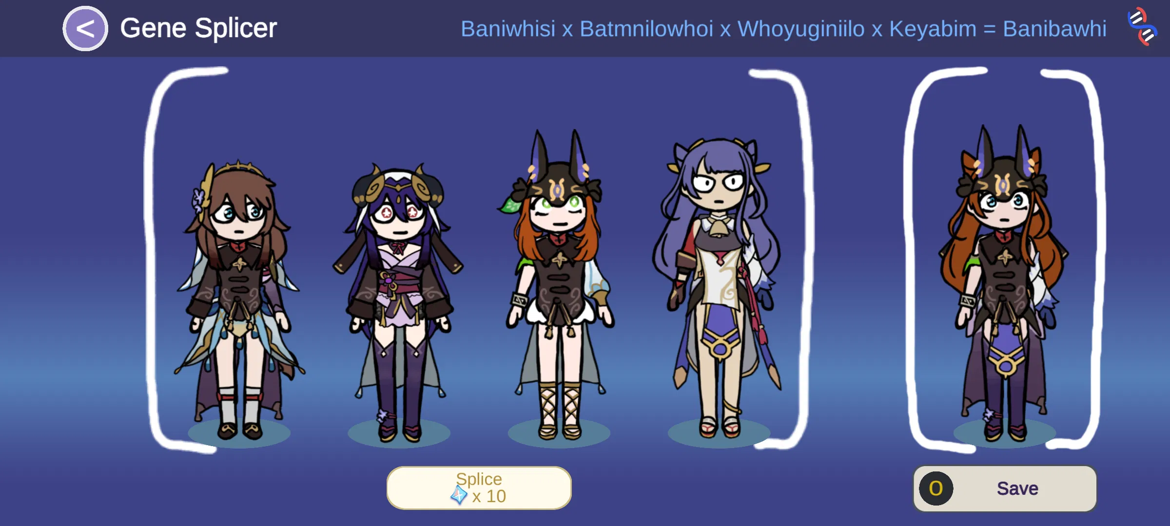 Some really pretty or interesting characters i got on gene splicer ...