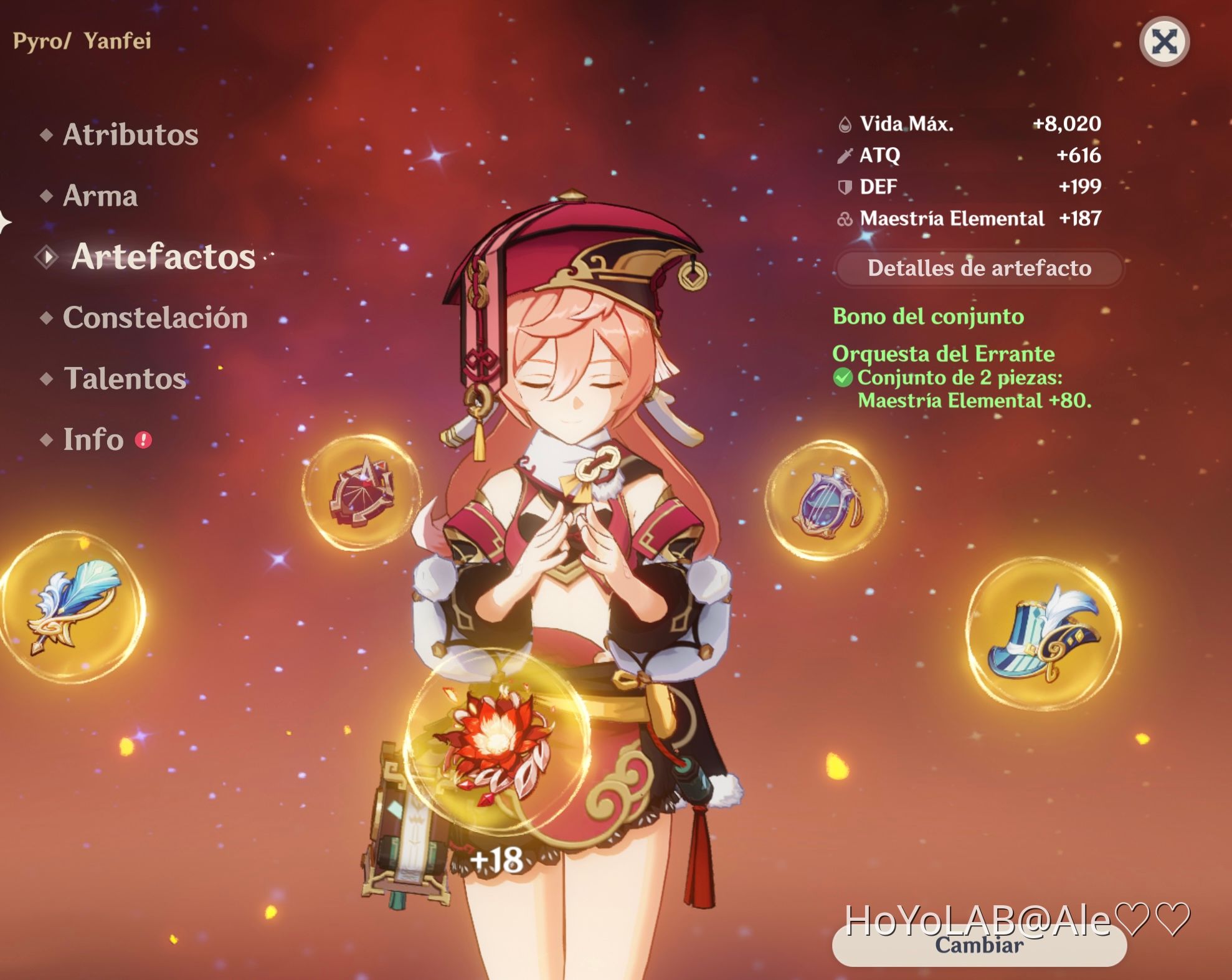 Artefactos de Yanfei ️🧡 y healers 🌱 Genshin Impact | HoYoLAB