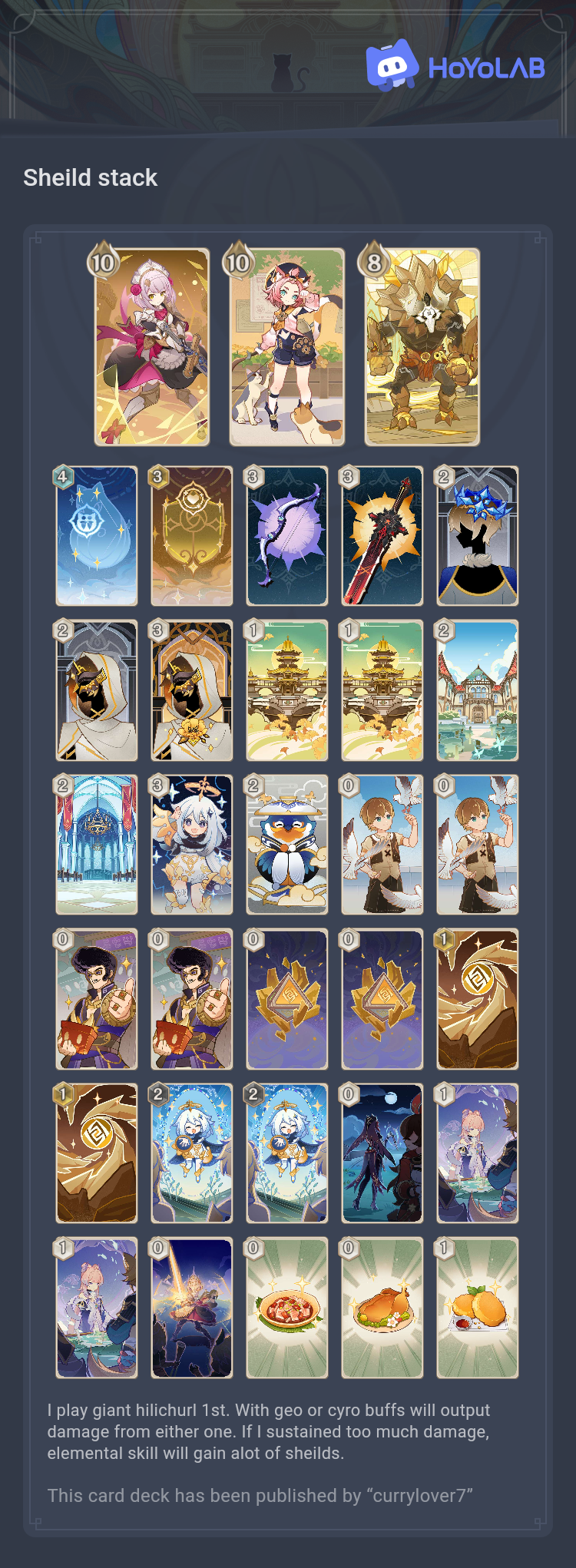 Genius Invokation TCG Deck Sharing + Sheild Build Genshin Impact | HoYoLAB