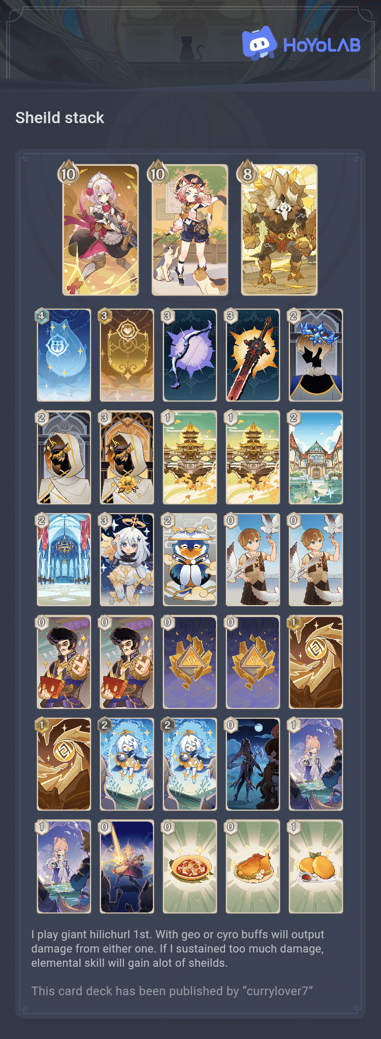 Genius Invokation TCG Deck Sharing + Sheild Build Genshin Impact | HoYoLAB