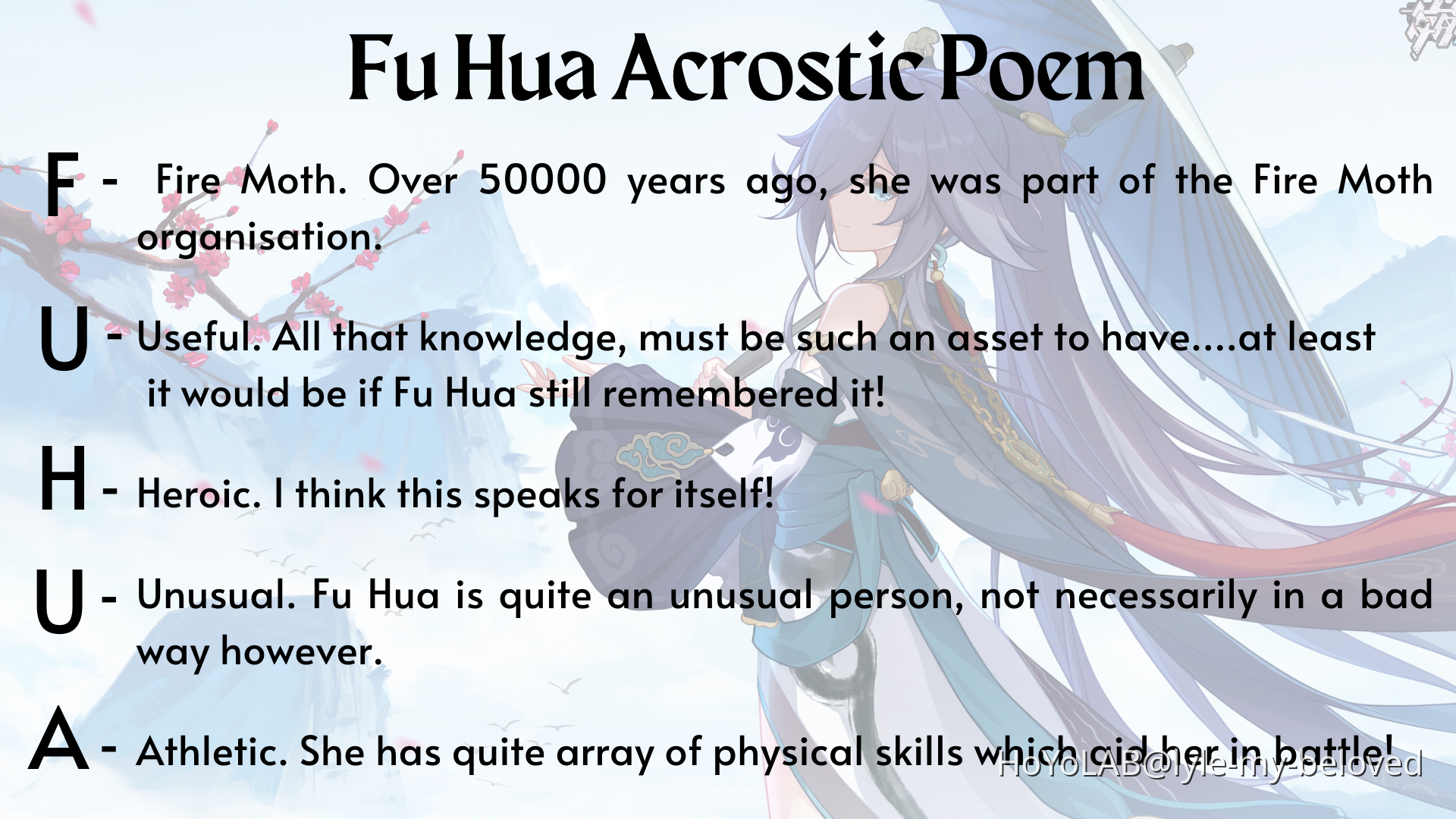 Fu Hua Acrostic Poem Honkai Impact 3rd | HoYoLAB