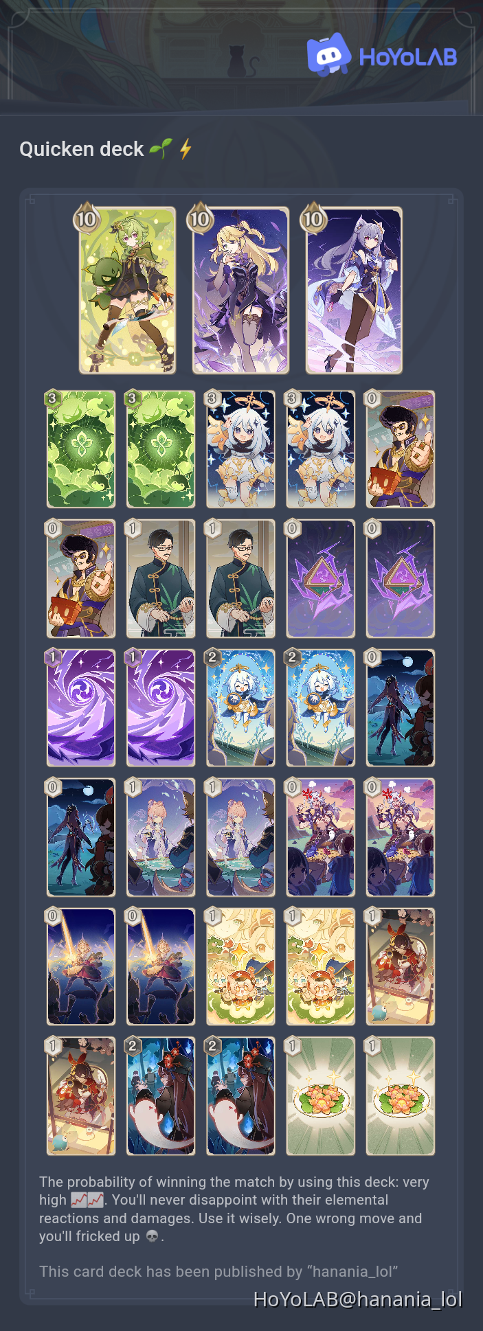 Genius Invokation TCG Sharing + Quicken deck 🌱⚡️ Genshin Impact | HoYoLAB