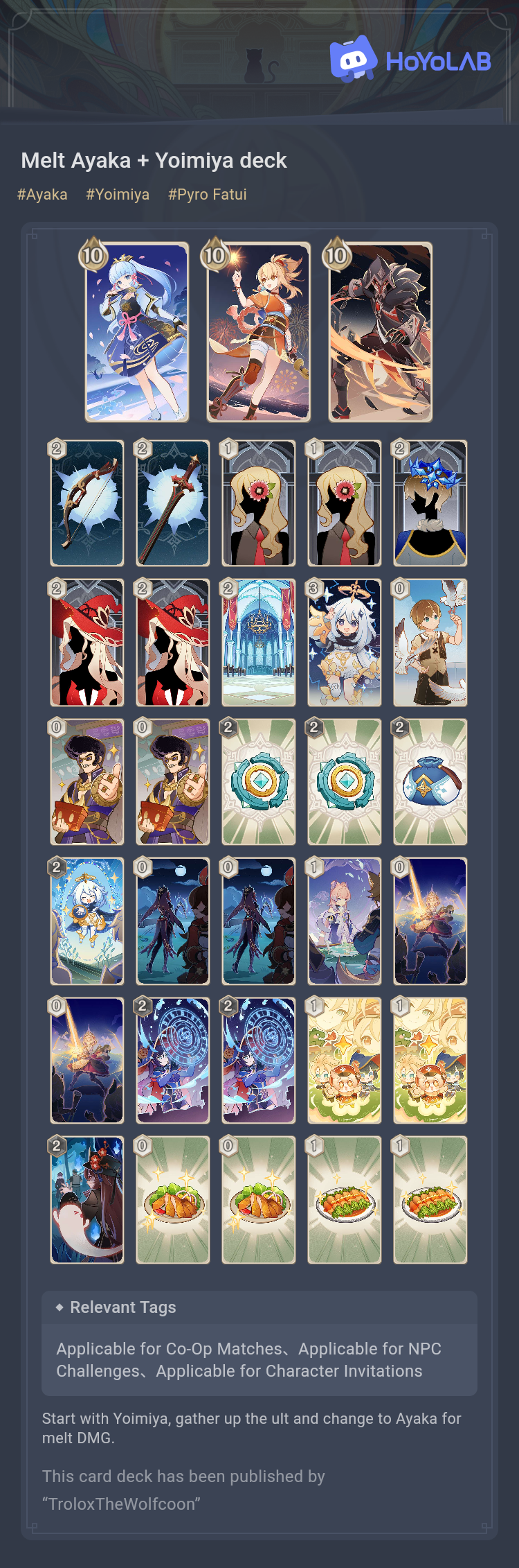 Genius Invokation TCG Deck Sharing + Melt Ayaka and Yoimiya deck. Genshin Impact | HoYoLAB