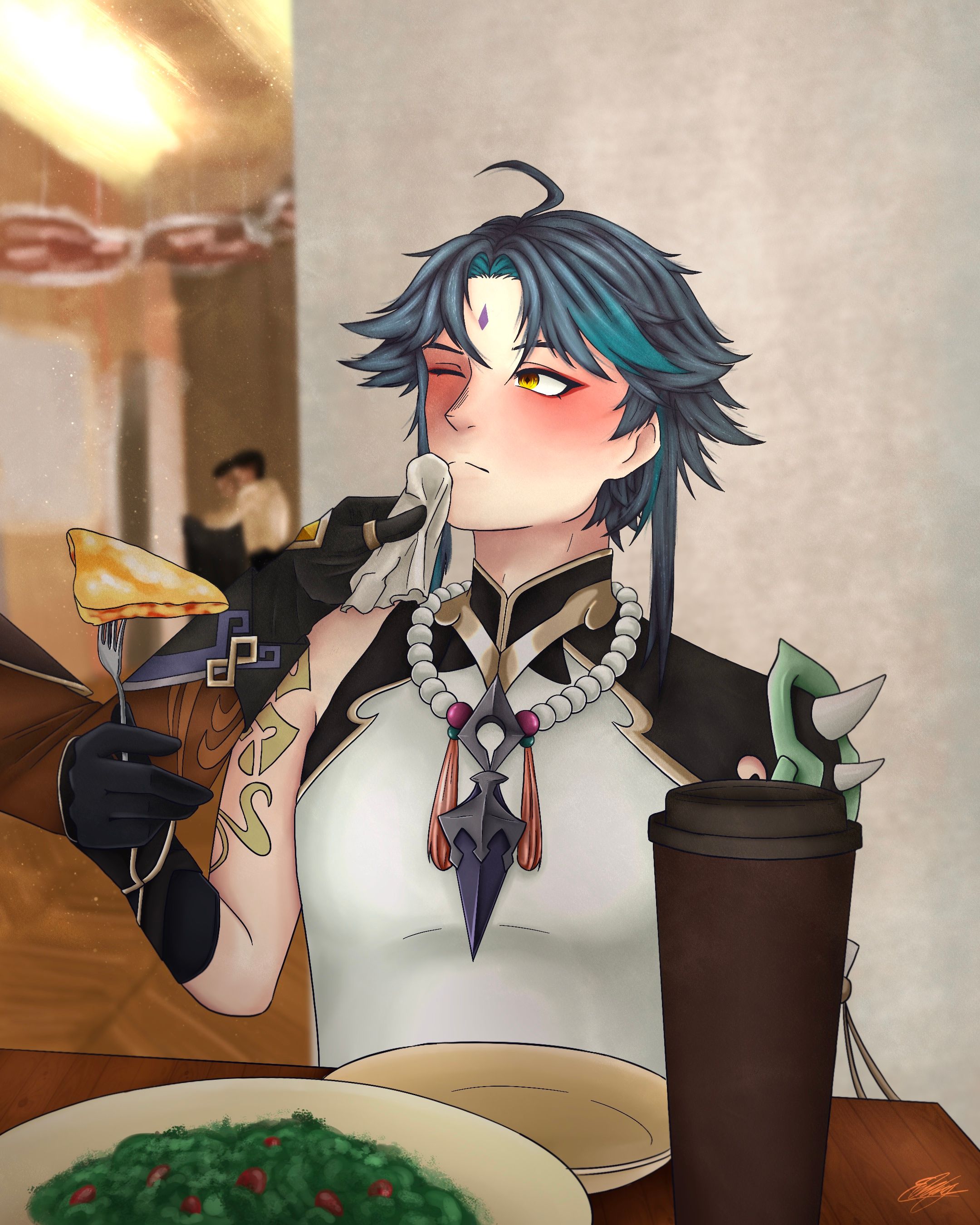 Xiao at a restaurant Genshin Impact | HoYoLAB