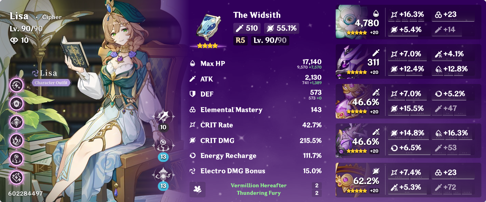 My current Lisa build Genshin Impact | HoYoLAB