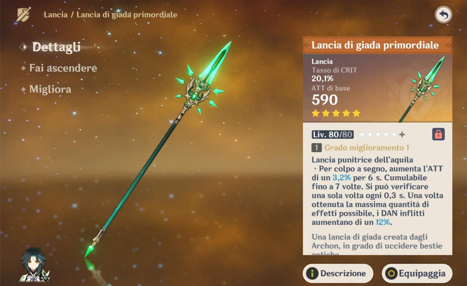 Prova e analisi dell’arma la Lancia di giada primordiale Genshin Impact ...