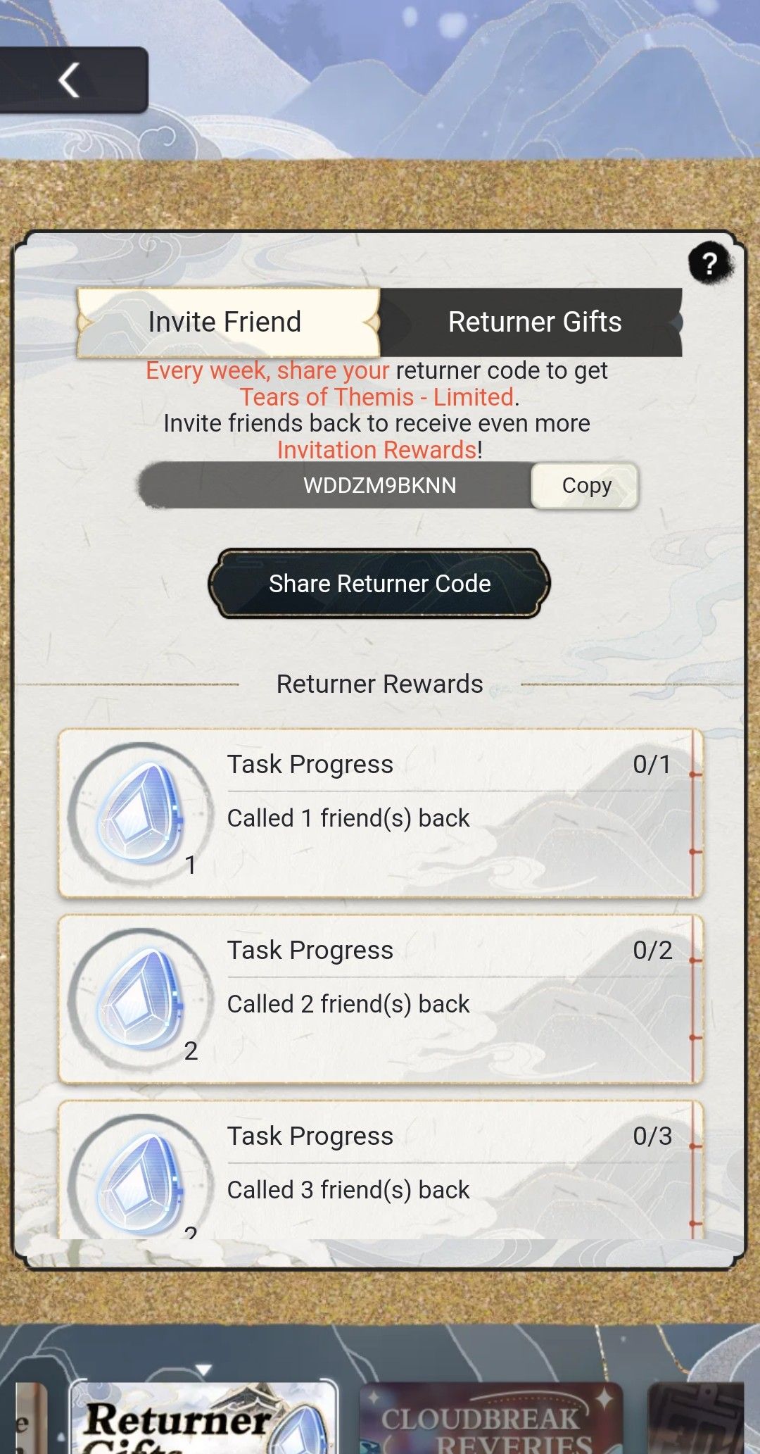 Returner code !! Tears of Themis | HoYoLAB