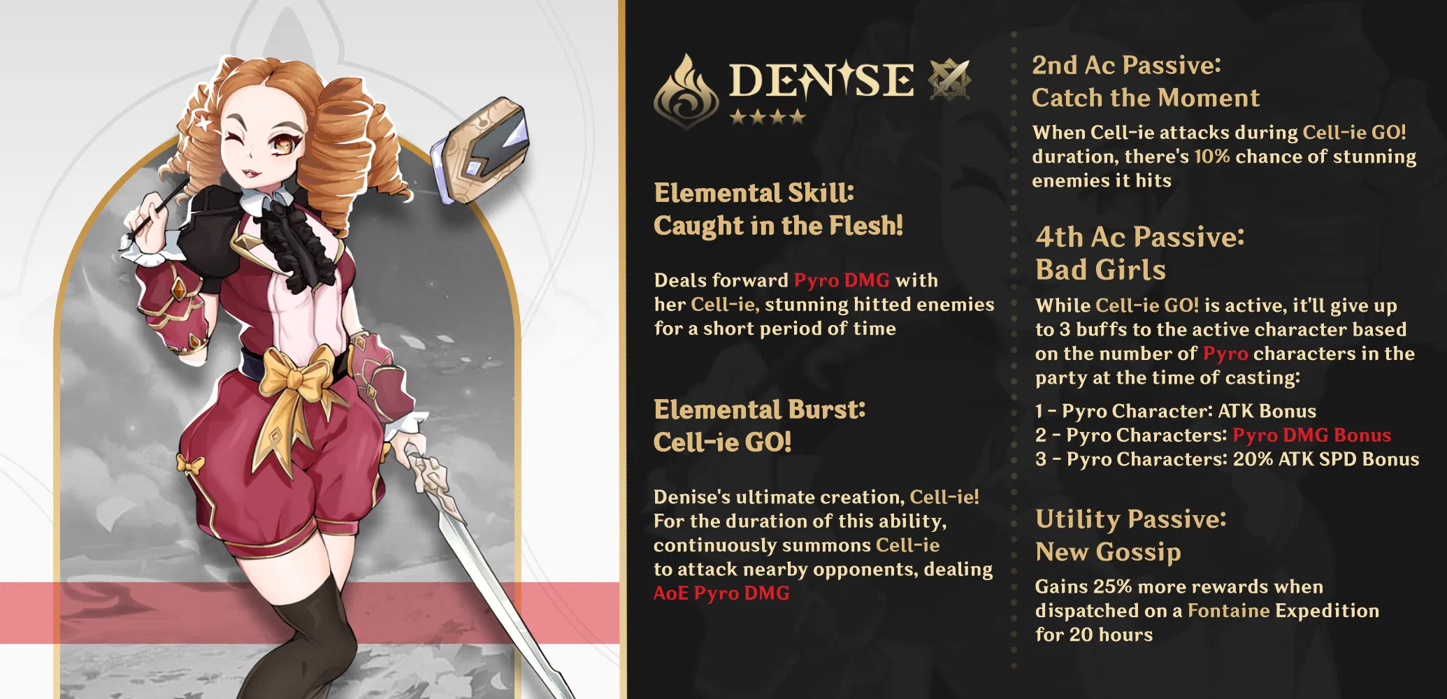 Genshin OC (Fontaine): Denise - 4☆ Pyro Sword - Support Genshin Impact ...
