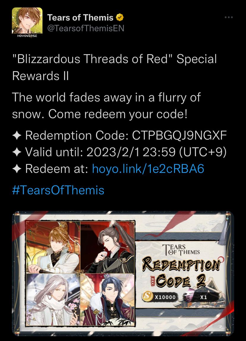 Redemption Code Tears of Themis | HoYoLAB