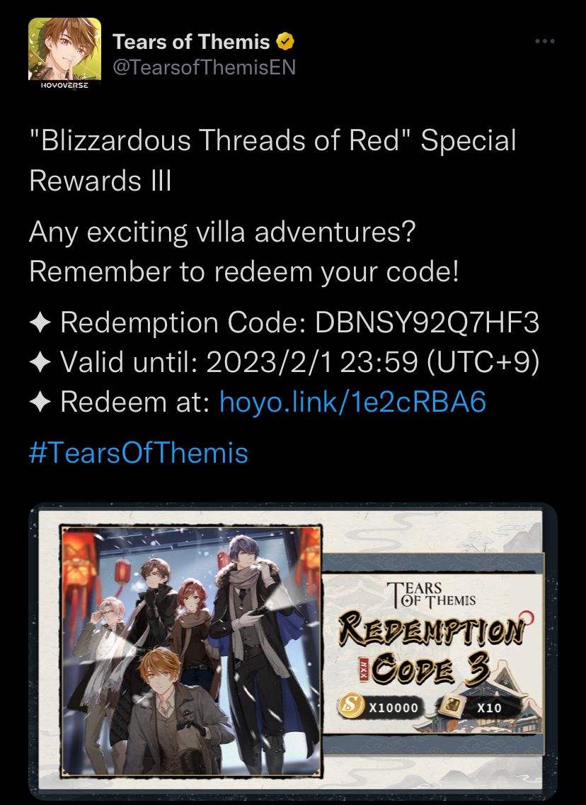 Redemption Code Tears of Themis | HoYoLAB