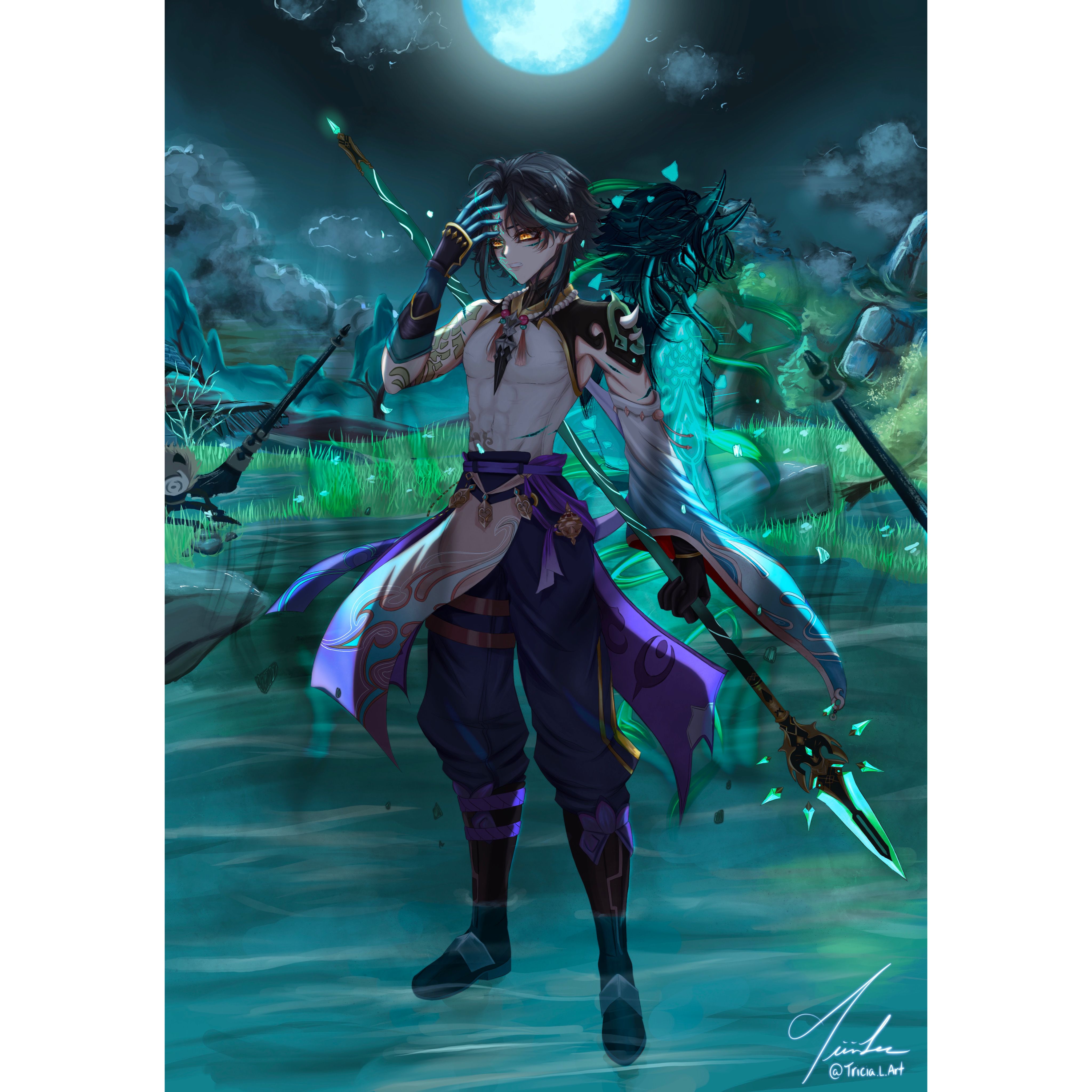 My submission for the “Vigilant Yaksha” Xiao Fan Art Contest💚💚💚 Genshin ...