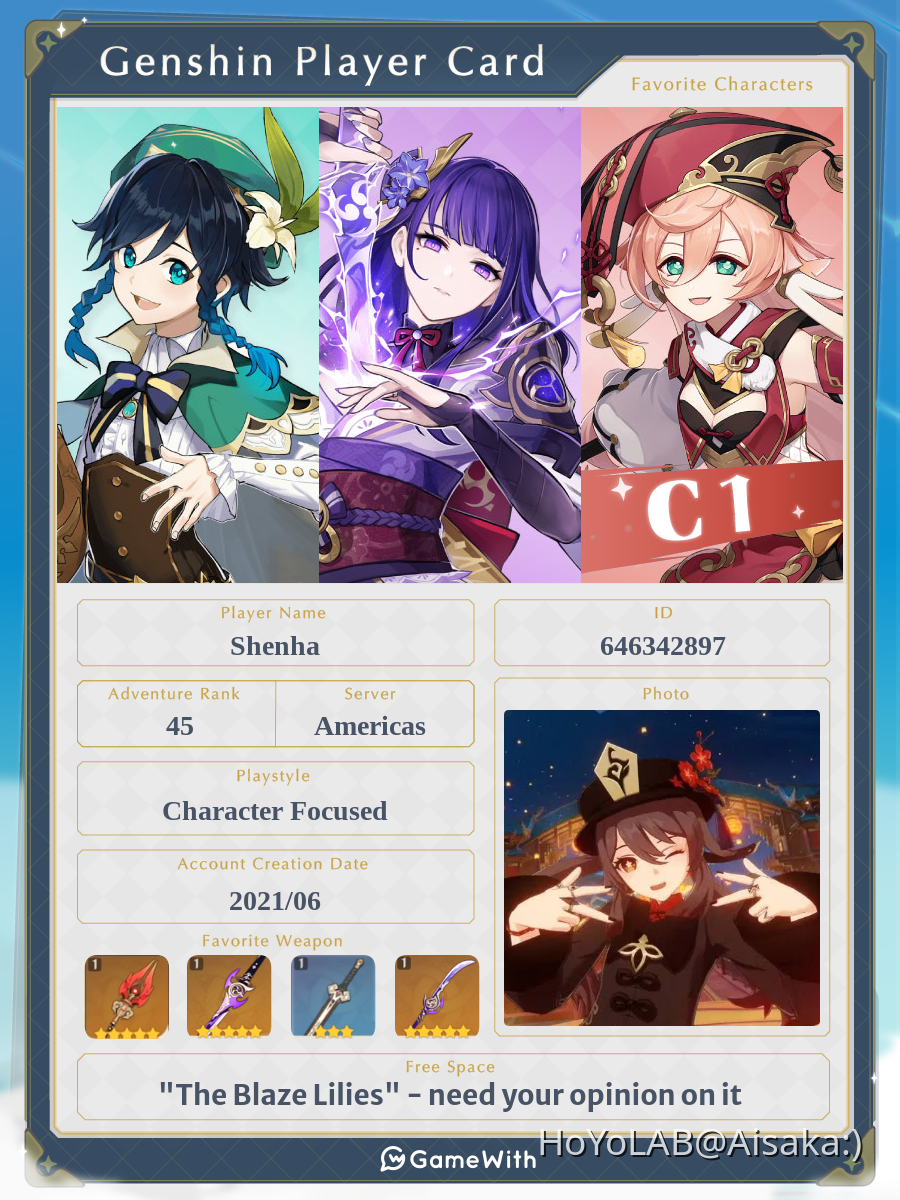 Genshin Impact card no.2 Genshin Impact | HoYoLAB