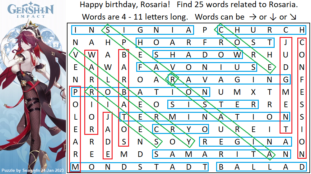 Word Games - Jan 24 - ROSARIA (Solution) Genshin Impact | HoYoLAB