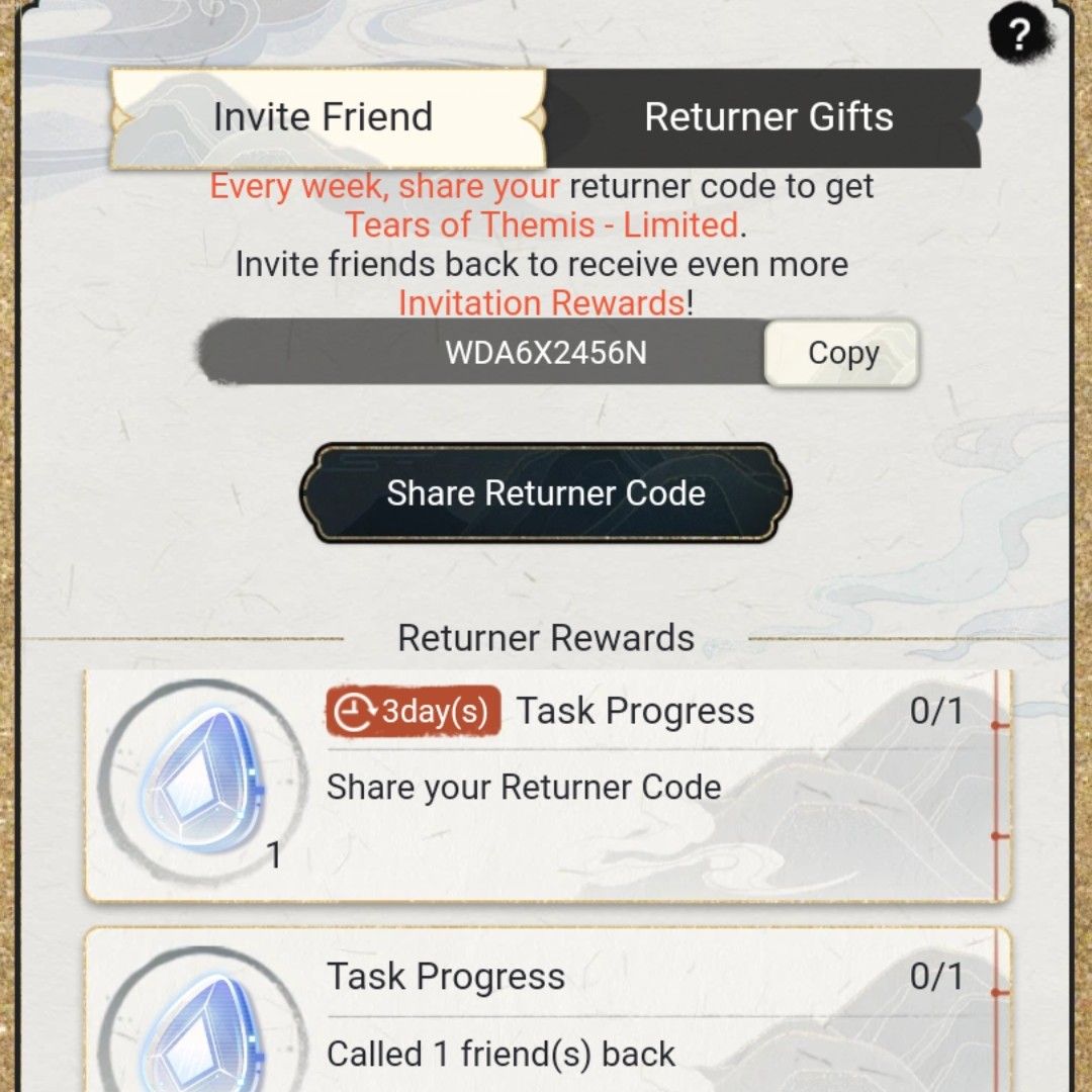 Returner Code!!! Tears of Themis | HoYoLAB