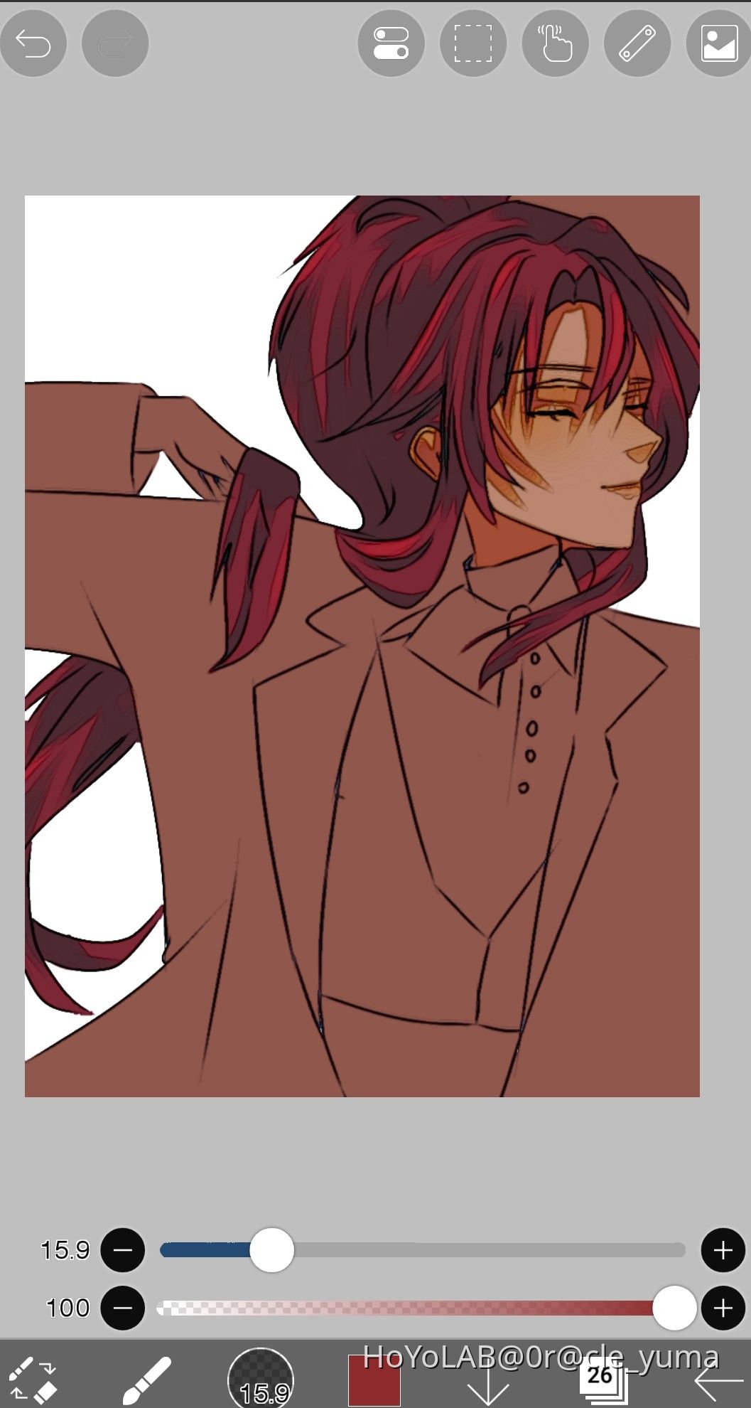 Diluc with a high ponytail🔥- fanart progress (1/2) Genshin Impact | HoYoLAB