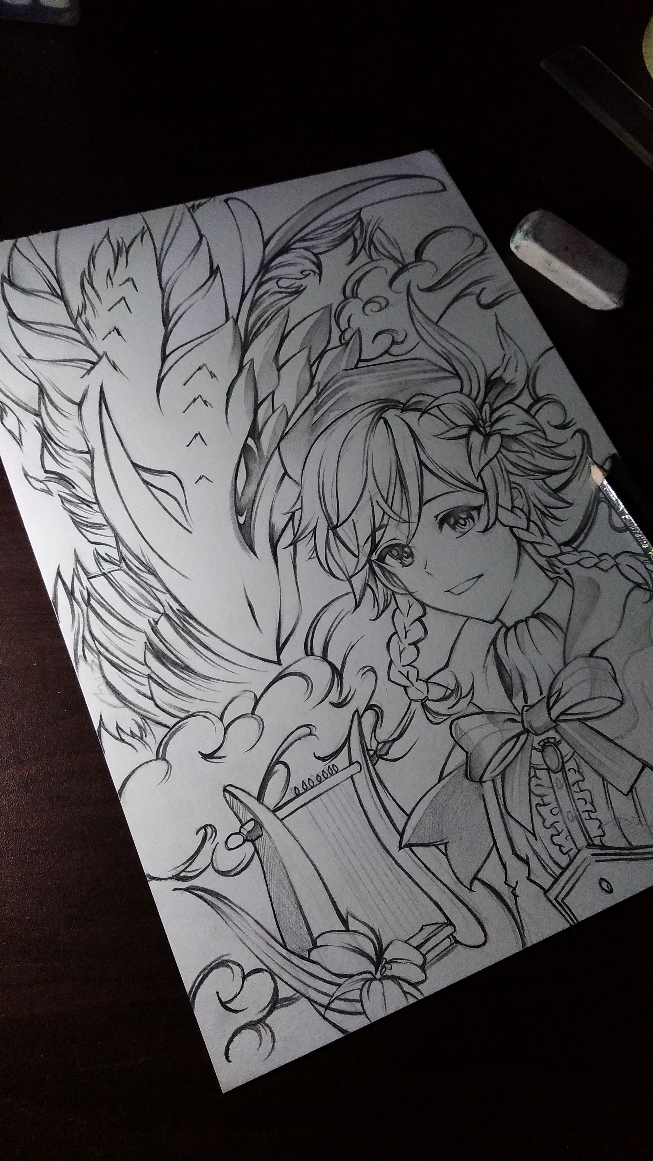 Venti Pencil sketch { WIP } Portrait Art Genshin Impact | HoYoLAB