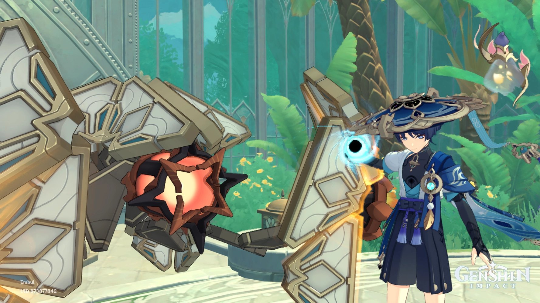 a photo with robot, puppet, and flying glass bottle Genshin Impact ...