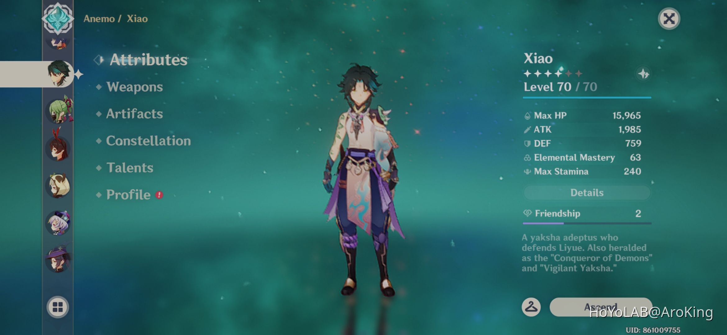 My Xiao build, going to use it as main ; so I need help to improve him ...