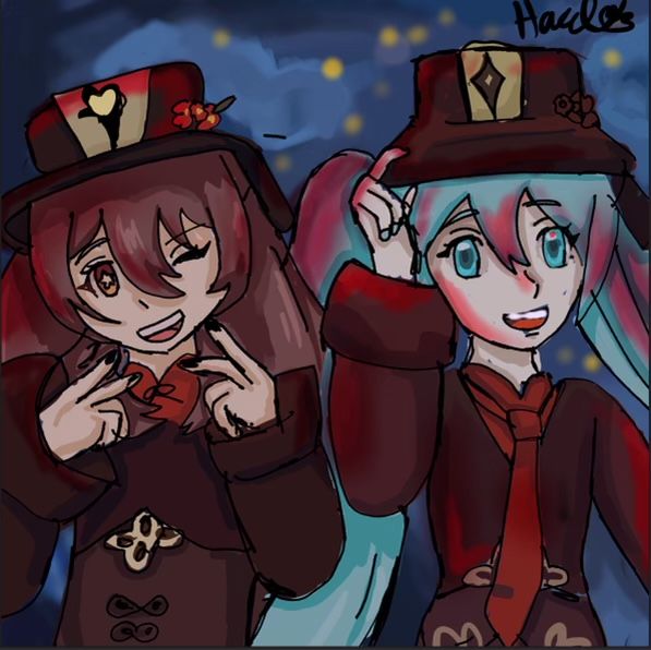 Hu Tao with Miku drawing #genshienimpact #hutao #fanart Genshin Impact ...