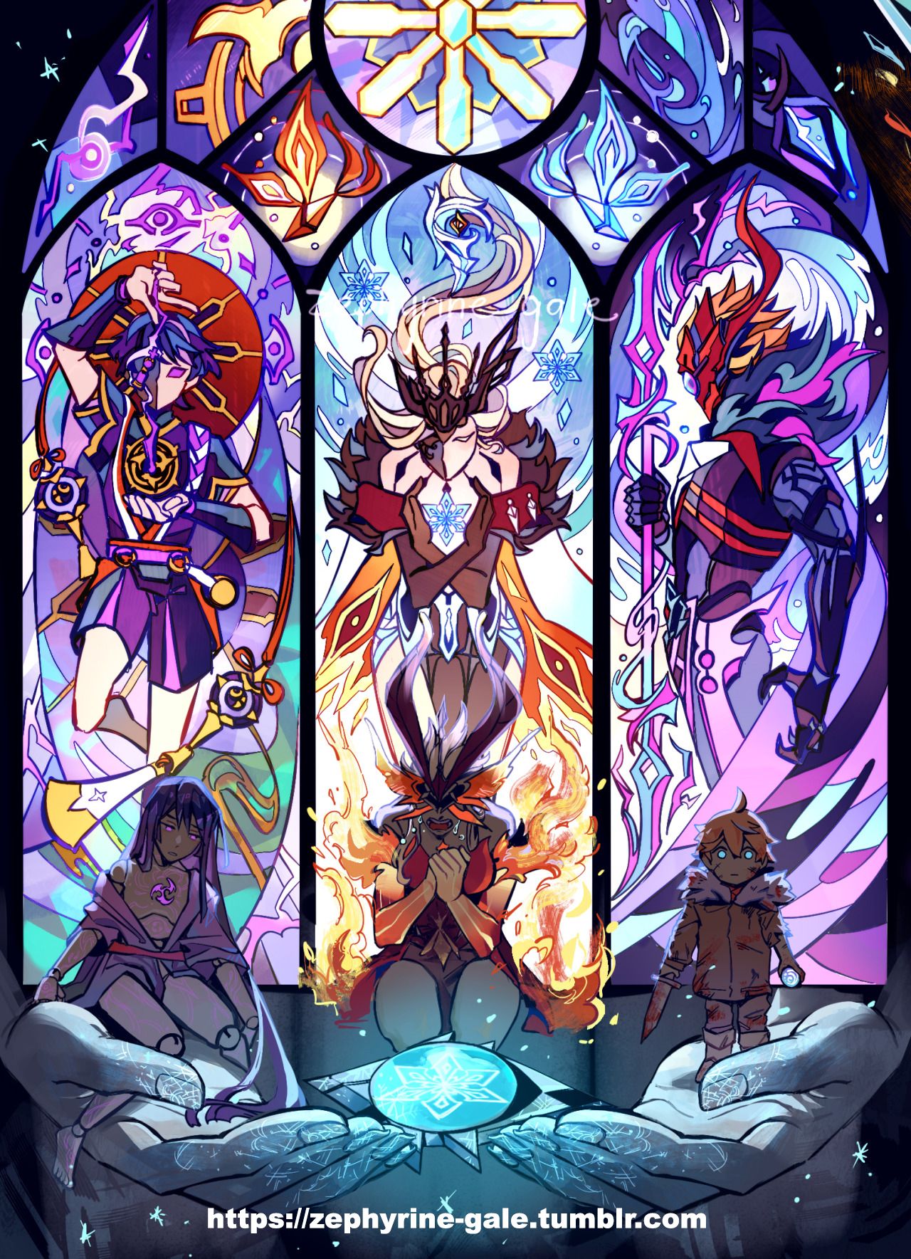 3 destins racontés en 1 visuel, magnifique vitrail de Zephyrine-gale Genshin Impact | HoYoLAB