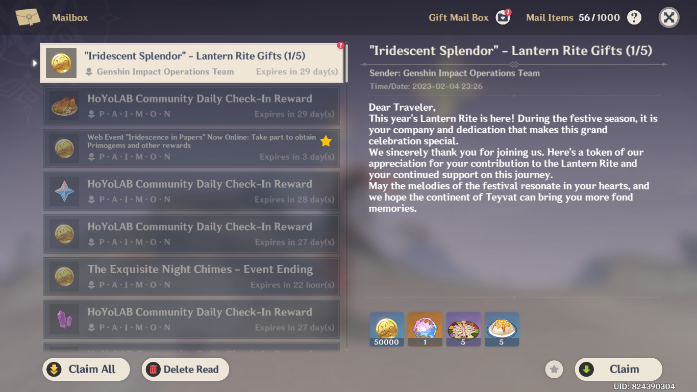 Lantern Rite Gifts starts from today xD Genshin Impact | HoYoLAB