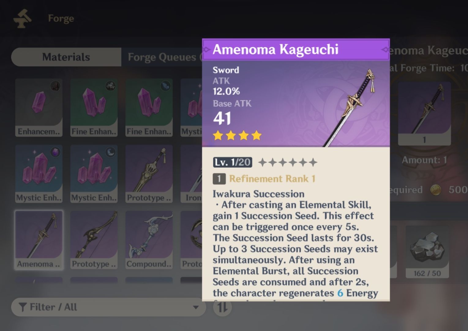 Helloo, should I forge an Amenoma Kageuchi? Is is better than the Iron ...