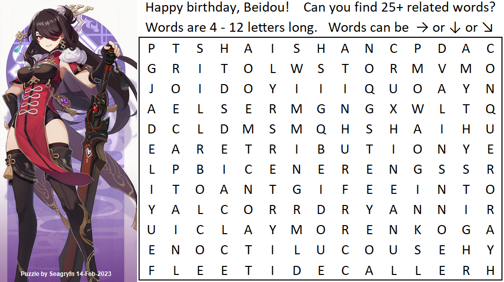 Word Games - Feb 11 - Happy Birthday BEIDOU Genshin Impact | HoYoLAB